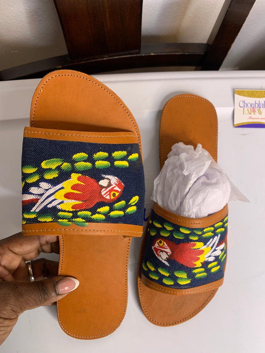 Denim/Leather Painted Sandals – Karabelaglam